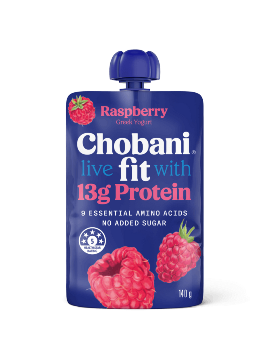 CHOBANI GREEK YOGHURT FIT RASPBERRY 140G POUCH – Village Grocer ...